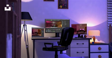 모니터 2대와 램프가 있는 컴퓨터 책상 사진 Unsplash의 무료 일하다 이미지