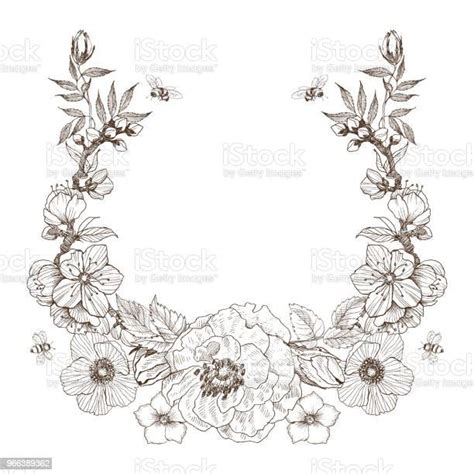 빈티지 빅토리아 프레임 테두리 모노 그램 꽃 장식 새겨진된 복고풍 꽃 장식 디자인입니다 청첩장 아름 다운 식물 장식 요소 로고 벡터 디자인 꽃 식물에 대한 스톡 벡터 아트