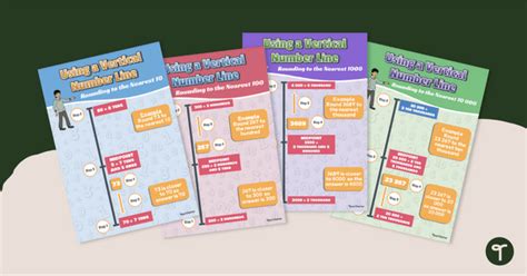 rounding using a vertical number line posters teach starter