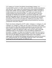 CPT Coding Eassy Docx CPT Coding Or Current Procedural Terminology Coding Is A Standardized
