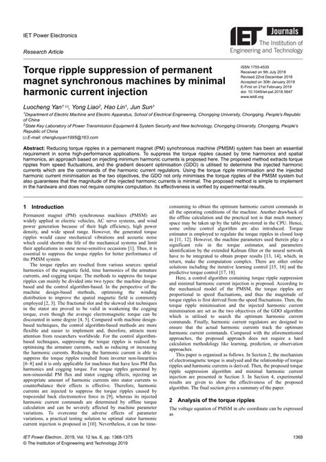 Torque Ripple Suppression Of Permanent Magnet Synchronous Machines By