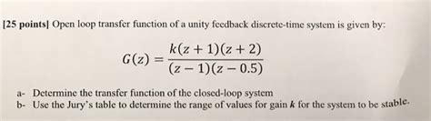 solved 25 pointsl open loop transfer function of a unity