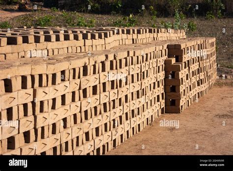 Hand Made Bricks From Wet Clay And Mud Are Kept For Drying Before The Burning Process