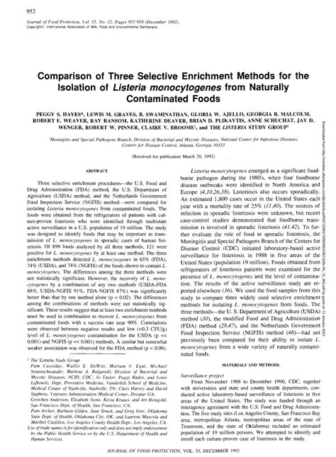 Pdf Comparison Of Three Selective Enrichment Methods For The Isolation Of Listeria