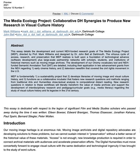 Mep Essay Published In Digital Humanities Quarterly The Media Ecology