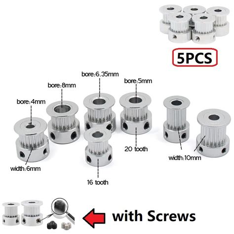 메가 5pcs 3d 프린터 부품 Gt2 타이밍 풀리 16 20 치아 2gt 보어 5mm 8mm 동기 휠 기어 부품 너비 6mm 10mm