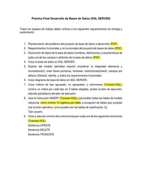 práctica final desarrollo de bases de datos pdf sql servidor sql