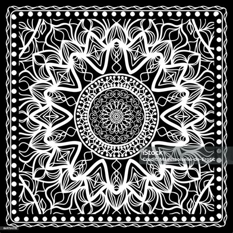 꽃 패턴으로 흑백 페이 즐 리 두건 인쇄 사각 실크 목 스카프 스카프 베개 카펫에 대 한 패턴 디자인 공단에 대한 스톡 벡터