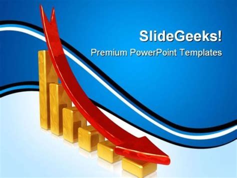 Golden Chart With Falling Red Arrow Sales PowerPoint Themes And PowerPoint Slides