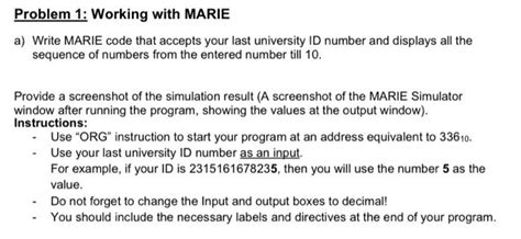 Solved Problem 1 Working With Marie A Write Marie Code