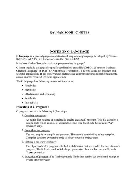 Notes Of C Programming 1st Unit Bca I Sem