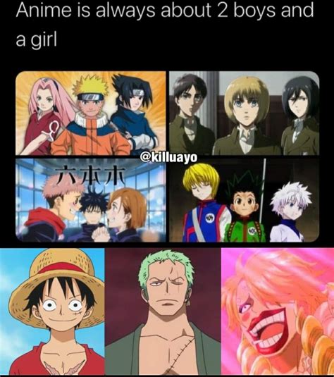 𝐴𝑙𝑤𝑎𝑦𝑠 𝑎𝑏𝑜𝑢𝑡 𝑡𝑤𝑜 𝑏𝑜𝑦𝑠 𝑎𝑛𝑑 𝑜𝑛𝑒 𝑔𝑖𝑟𝑙 One Piece Meme Anime One Peice