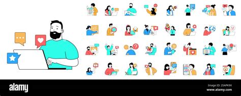 Social Media Concept With People Situations Mega Set In Flat Web Design