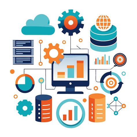 Computer Connected To Network With Data Cloud And Gears Premium Ai Generated Vector