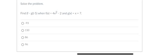 solved solve the problem find f g 5 ﻿when f x 4x2 2