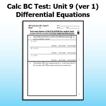 Calc BC Test Unit Ver Differential Equations By Emily P K