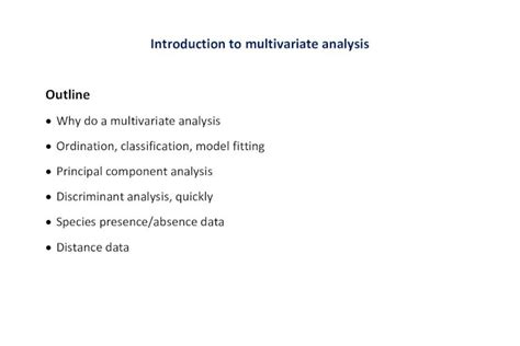 Pdf Introduction To Multivariate Analysis Outlinebio501 R Lecturepdf 2018 12 Multivaria