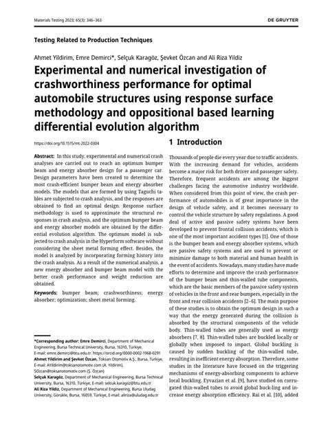 Pdf Experimental And Numerical Investigation Of Crashworthiness