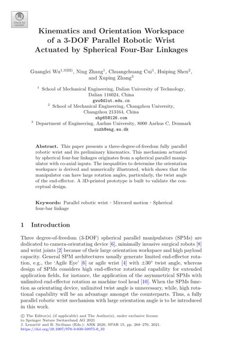 PDF Kinematics And Orientation Workspace Of A DOF Parallel Robotic Wrist Actuated By