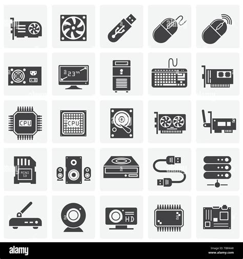 Computer Hardware Icons Set On Background For Graphic And Web Design Simple Illustration