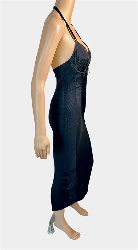 Jean Paul Gaultier 1990s Vintage Cone Bra Corset Bondage Black Evening