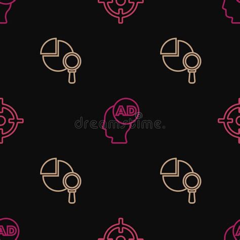 Set Line Target Sport Magnifying Glass And Analysis And Advertising On Seamless Pattern Vector