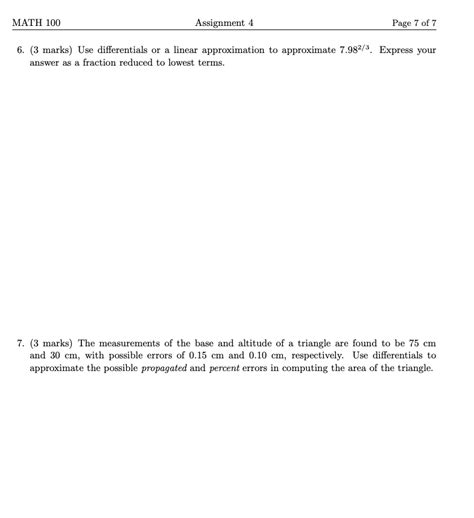 Solved 6 3 Marks Use Differentials Or A Linear