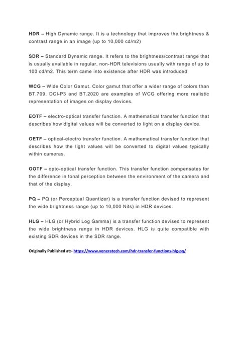 Hdr Insights Article 2 Pq And Hlg Transfer Functions For Hdr Pdf