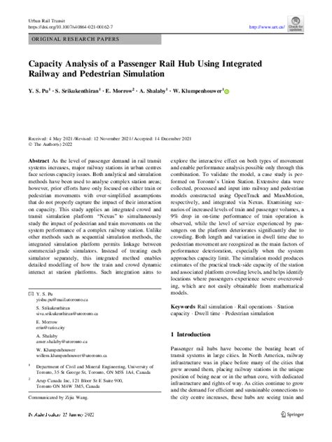 Pdf Capacity Analysis Of A Passenger Rail Hub Using Integrated Railway And Pedestrian Simulation