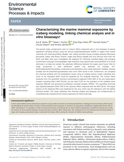 Pdf Characterizing The Marine Mammal Exposome By Iceberg Modeling Linking Chemical Analysis