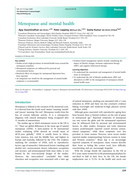 Menopauses Impact On Mental Health Pdf Menopause Major