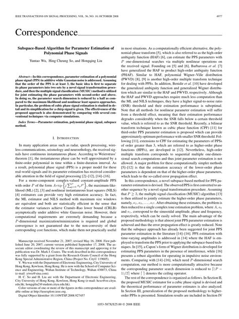 Pdf Subspace Based Algorithm For Parameter Estimation Of Polynomial