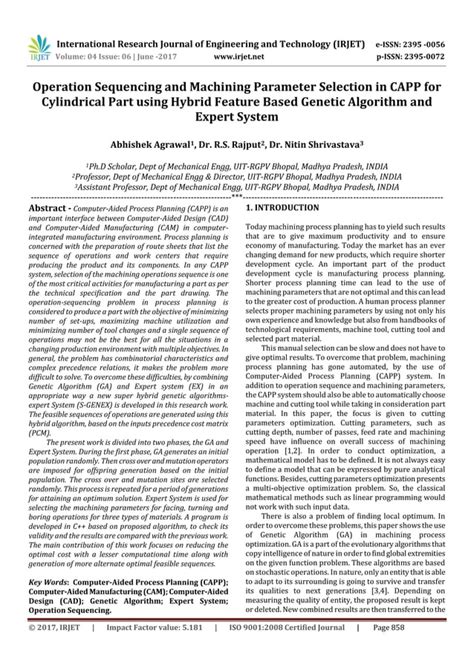 Operation Sequencing And Machining Parameter Selection In Capp For