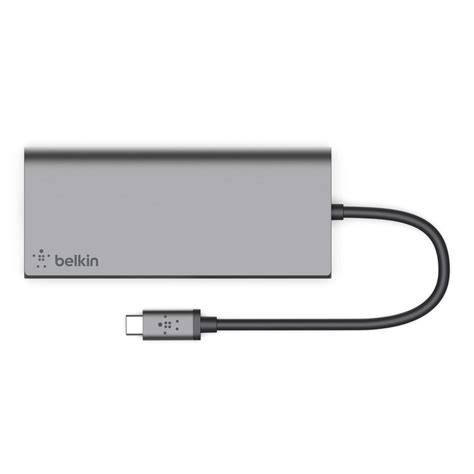 Best Buy Belkin 4 Port USB Type C Hub With Gigabit Ethernet Adapter Space Gray F4U092BTSGY