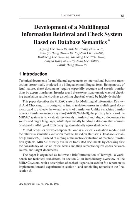 Pdf Development Of A Multilingual Information Retrieval And Check