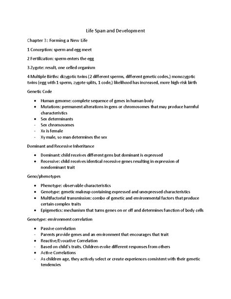 Life Span And Development Test 1 Notes Life Span And Development