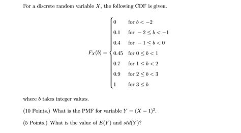 Solved For A Discrete Random Variable X The Following CDF Chegg