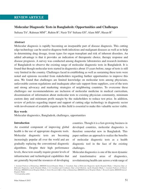 Pdf Molecular Diagnostic Tests In Bangladesh Opportunities And