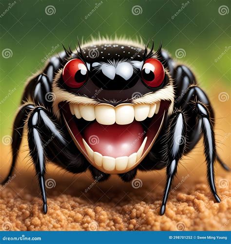 Image Of Cartoon Jumping Spider Smiling Like Human Mouth Feature Stock Illustration