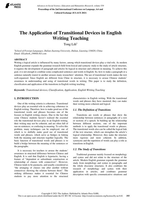 Pdf The Application Of Transitional Devices In English Writing Teaching
