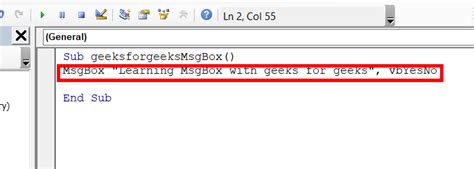 Messagebox In Excel Vba Geeksforgeeks
