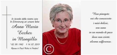 Anna Maria Eccher Aus Bruneck Trauerhilfe It Das Südtiroler Gedenkportal