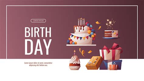 케이크 컵 케이크 선물 색종이가있는 생일 프로모션 전단지 디자인 생일 케이크에 대한 스톡 벡터 아트 및 기타 이미지 생일 케이크 벡터 배경 주제 Istock