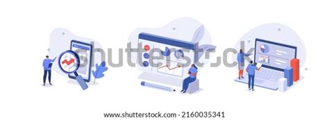 Marketing Data Analyzing Illustration Set Characters Stock Vector