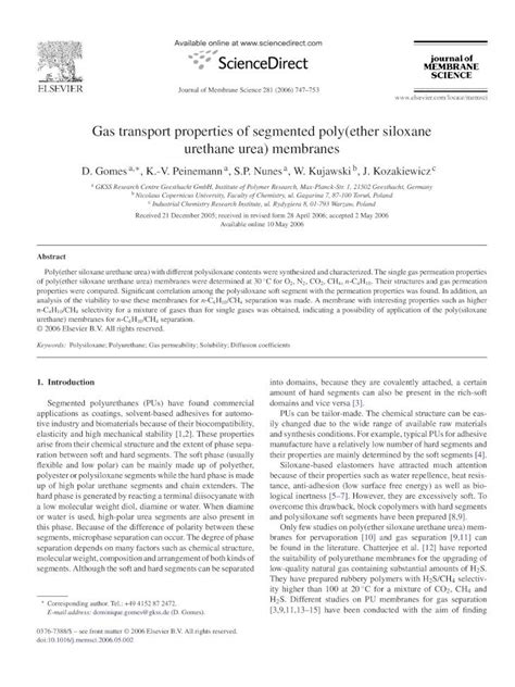 Pdf Gas Transport Properties Of Segmented Poly Ether Siloxane
