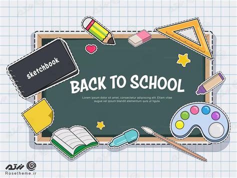 وکتور Eps لایه باز بازگشت به مدرسه شامل تخته سیاه و خطکش و آبرنگ و دفتر