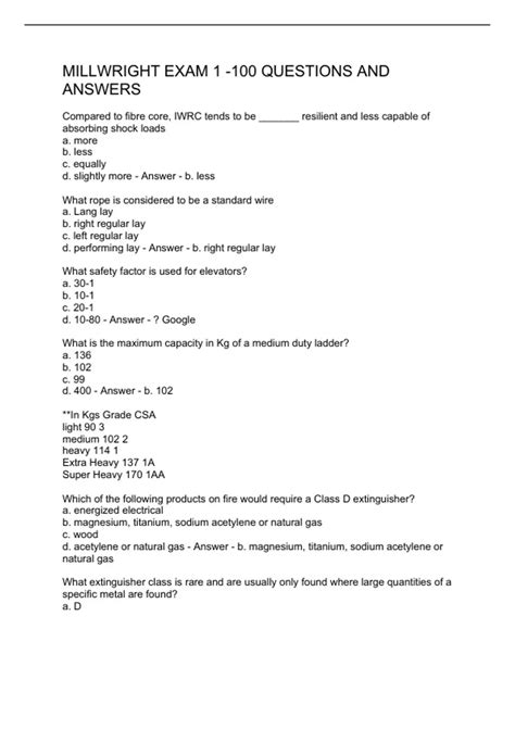 Millwright Exam 1 100 Questions And Answers Millwright Stuvia Us