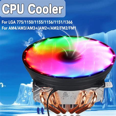CPU COOLER FAN Heatsink RGB LED Air Cooling 120mm For Intel LGA1156 1155 AMD AM3 28 07