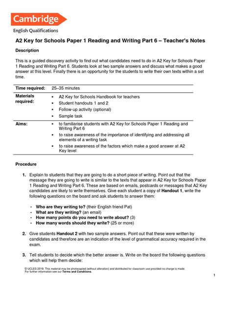 A2 Key For Schools Reading And Writing Part 6 Pdf Linguistics