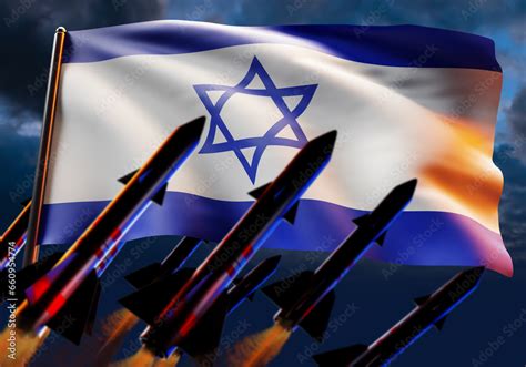 Israel Flag With Military Missiles Israel Armed Forces Jewish State